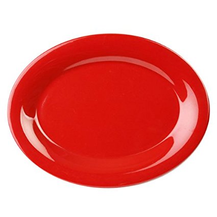Plato rojo ovalado de melamina borde ancho 13-1/2" x 10-1/2" - ECONOMART